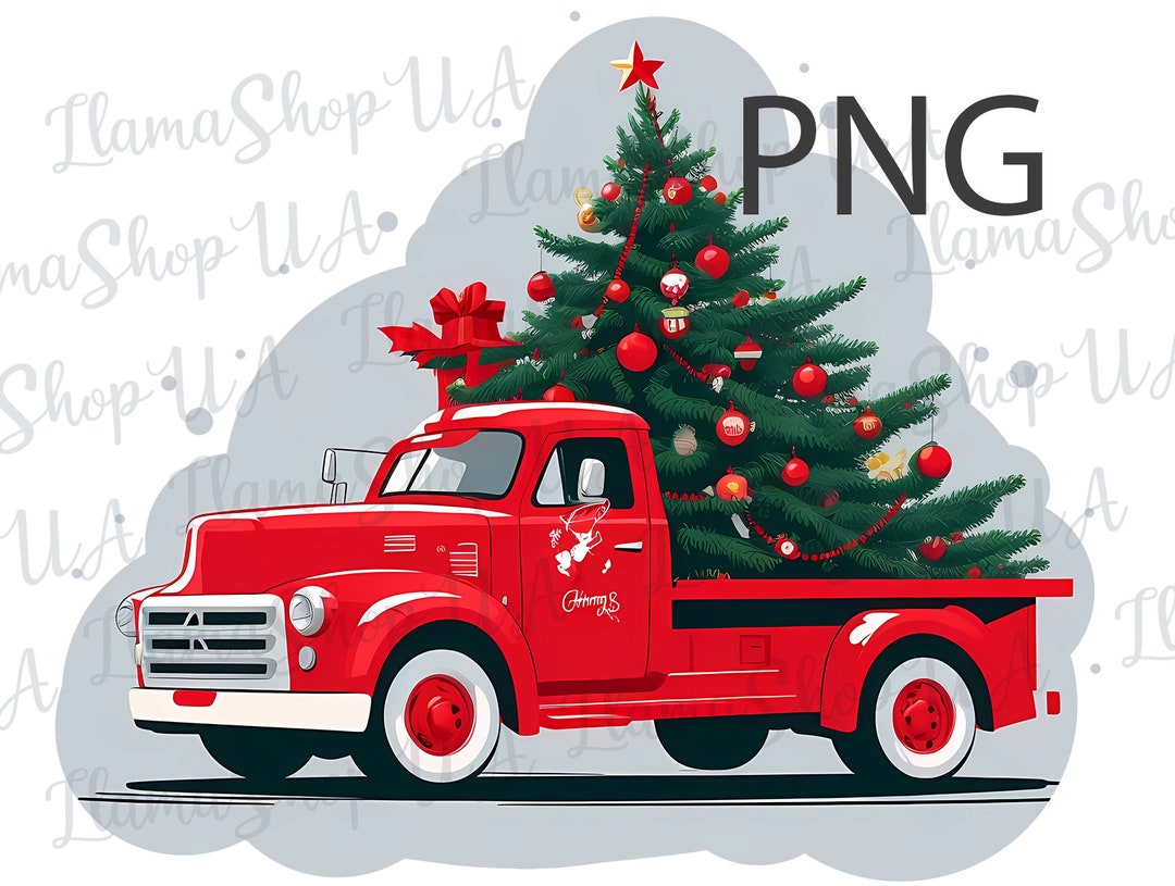 Red Christmas Tree Truck, Sublimation Design, Christmas Car Png, Santa ...