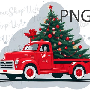 Red Christmas Tree Truck, Sublimation Design, Christmas Car Png, Santa ...