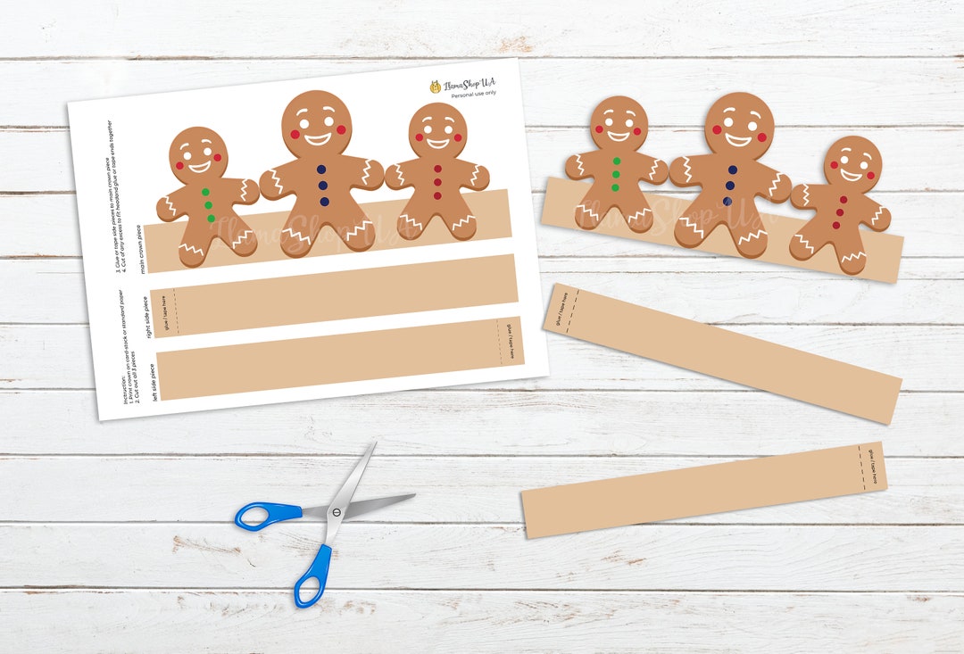Gingerbread Man Paper Crown Hat Christmas Winter Holiday Party Coloring ...