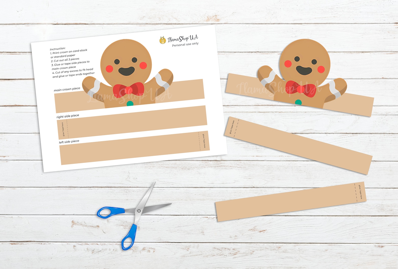 Gingerbread Man Paper Crown Hat Christmas Winter Holiday Party Coloring ...