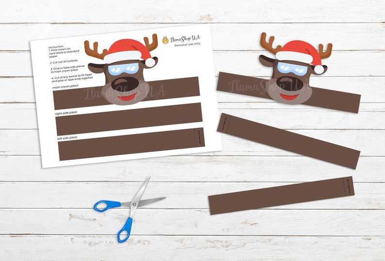 Reindeer Christmas Crowns Party Coloring Paper Hat Printable Kids Craft ...