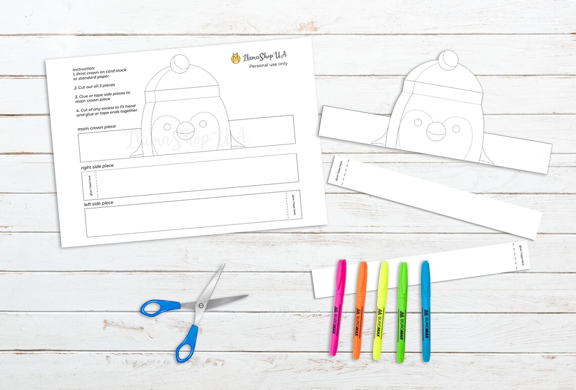 Penguin Paper Crown Party Coloring Paper Hat Printable Kids Craft Cute ...