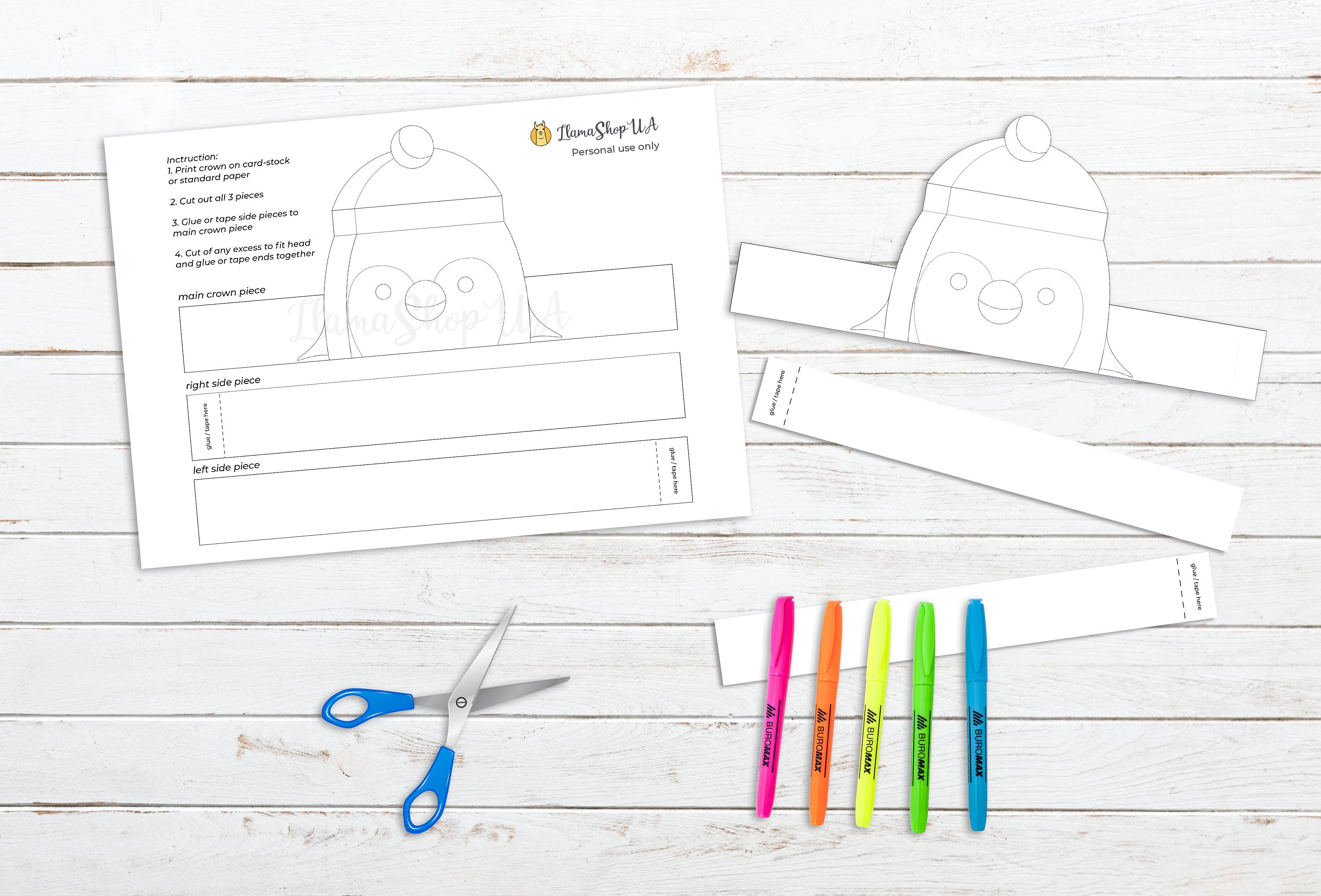Penguin Paper Crown Party Coloring Paper Hat Printable Kids Craft Cute ...