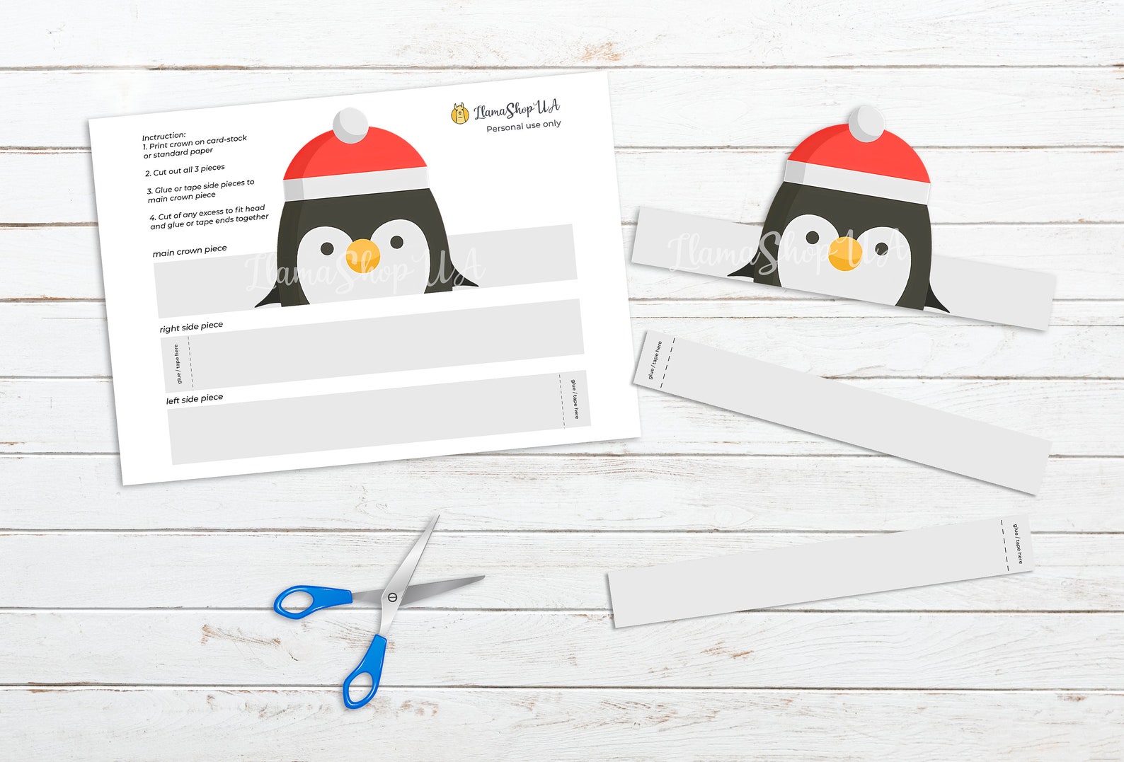 Penguin Paper Crown Party Coloring Paper Hat Printable Kids Craft Cute ...