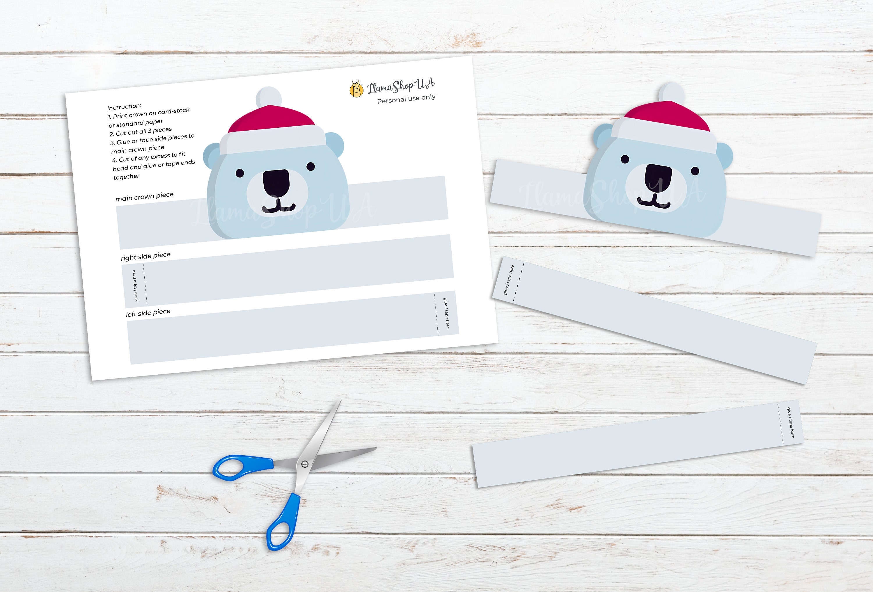 Polar Bear Paper Crown Party Coloring Paper Hat Printable Kids Craft ...