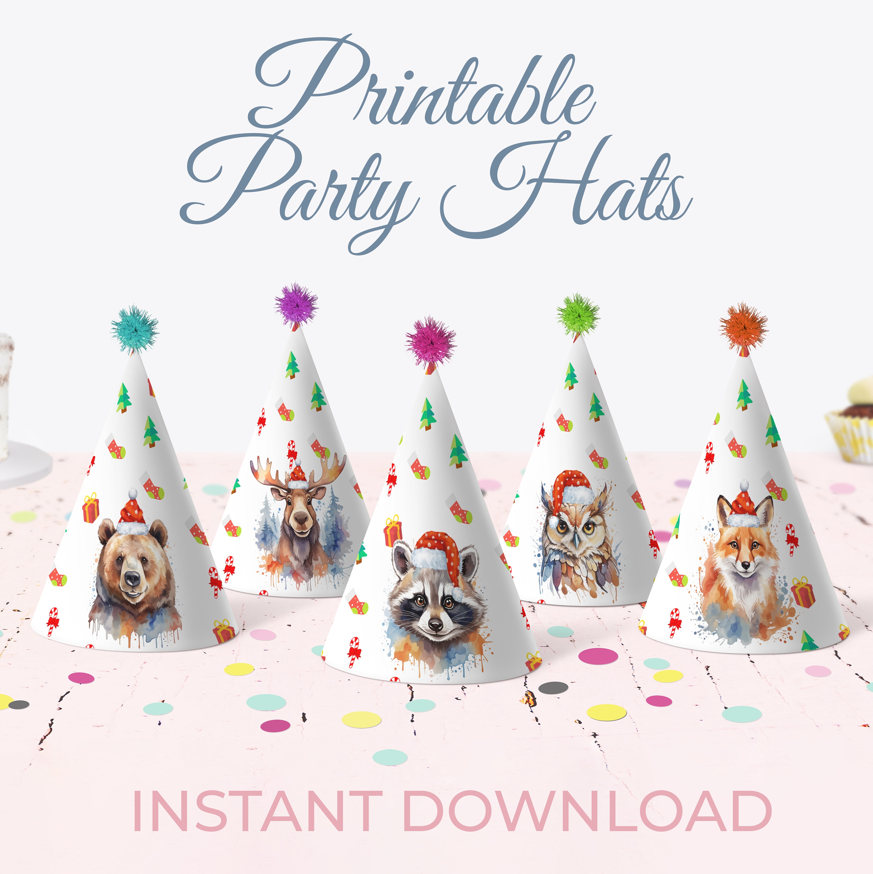 Christmas Printable Party Hats Party Decor Birthday Party Decorations ...