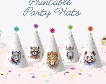 Printable Party Hats Party Animals Birthday Party Birthday Decor Safari ...