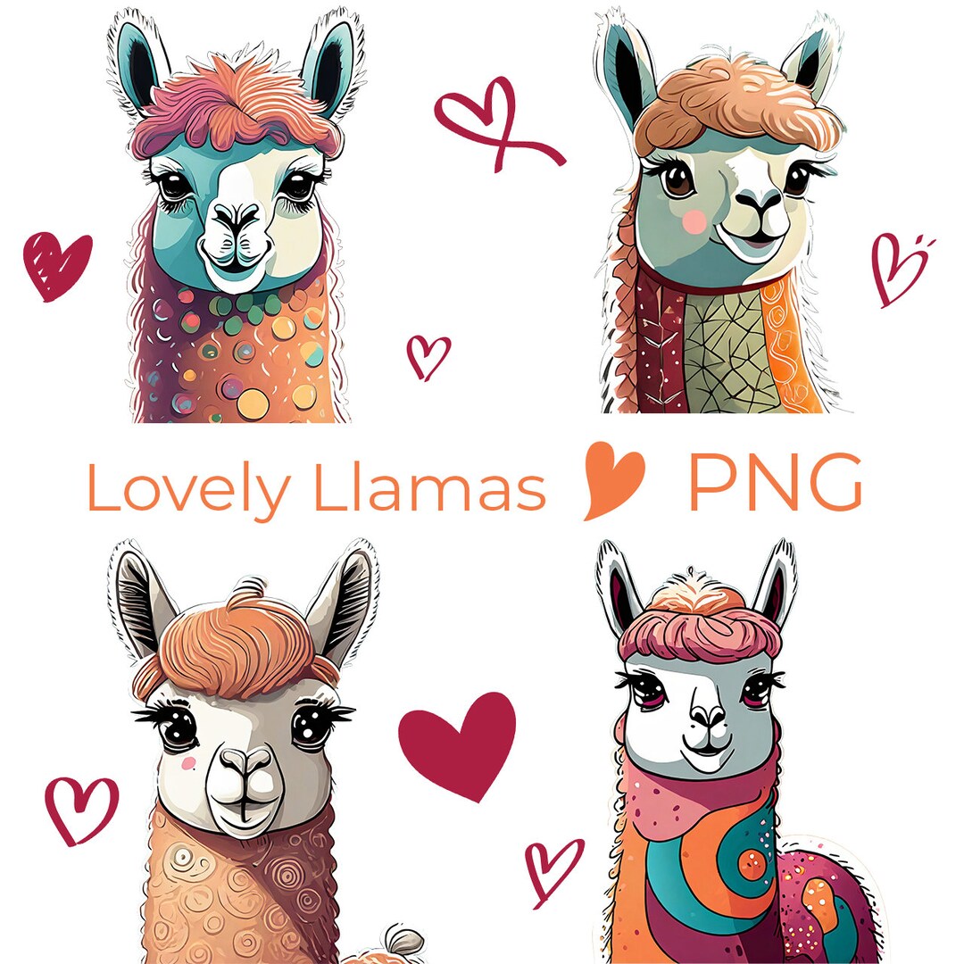 Lovely Llamas Clipart Bundle 4 High Quality Pngs Digital Downloads ...