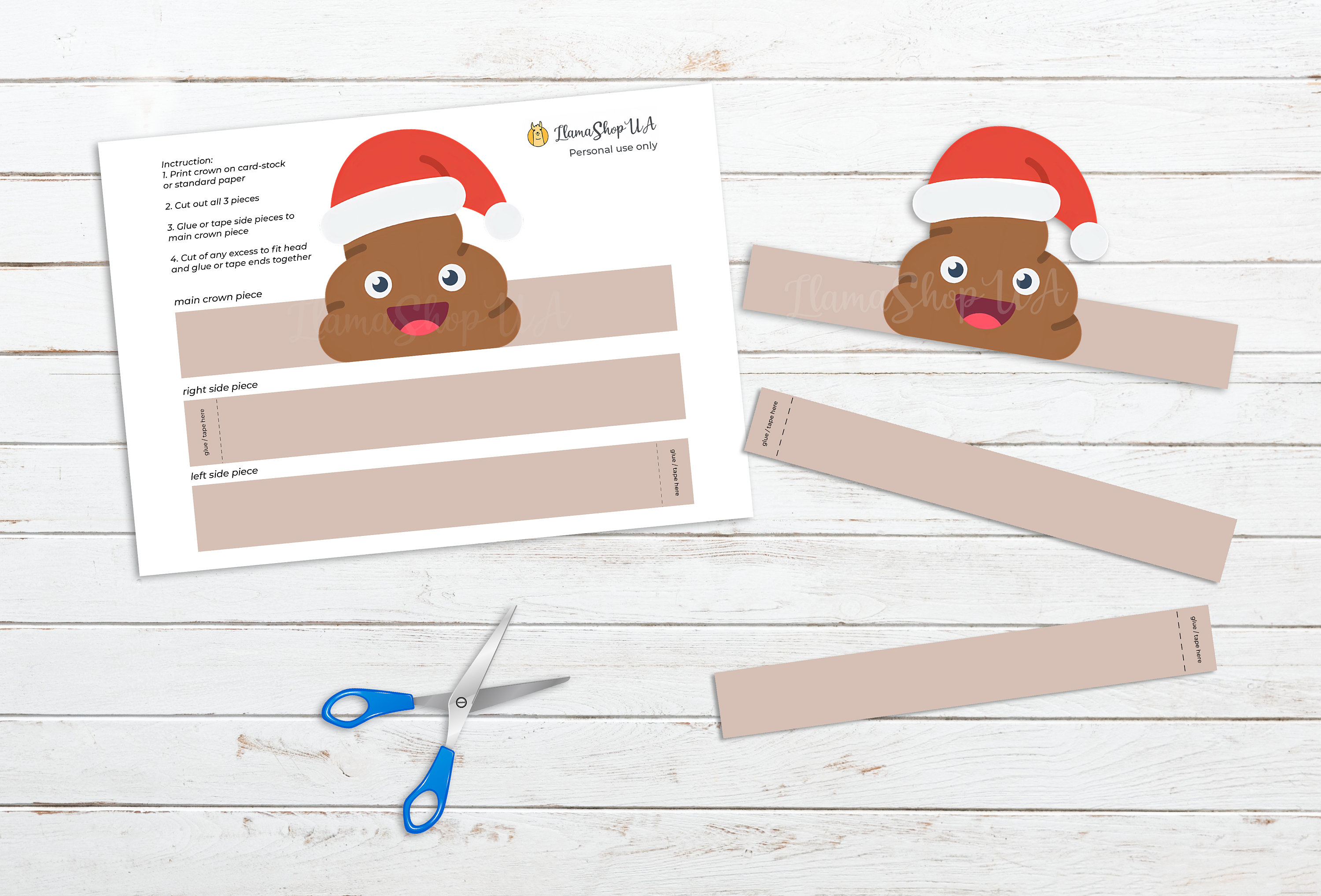 Christmas Poop Crown Party Crowns Christmas Joke Coloring Paper Hat ...