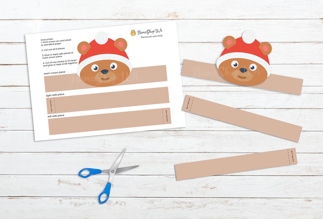 Bear Christmas Crowns Party Coloring Paper Hat Printable Kids Craft ...