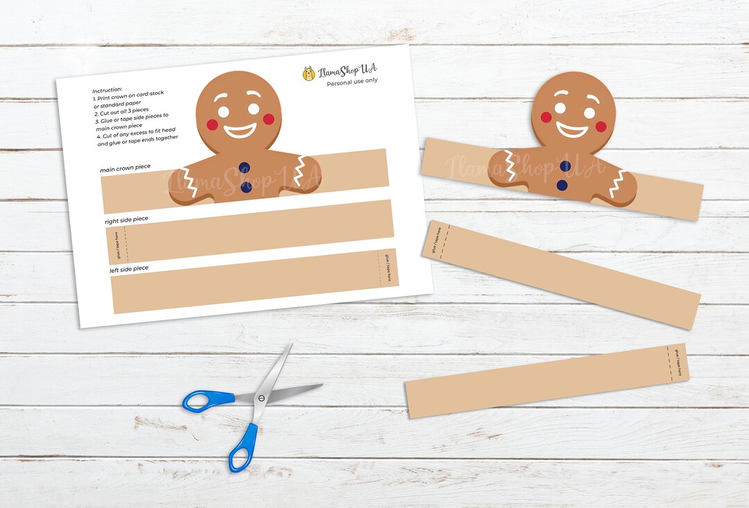 Gingerbread Man Paper Crown Hat Christmas Winter Holiday Party Coloring ...