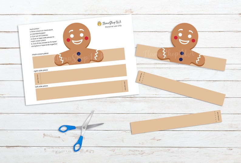 Gingerbread Man Paper Crown Hat Christmas Winter Holiday Party Coloring ...