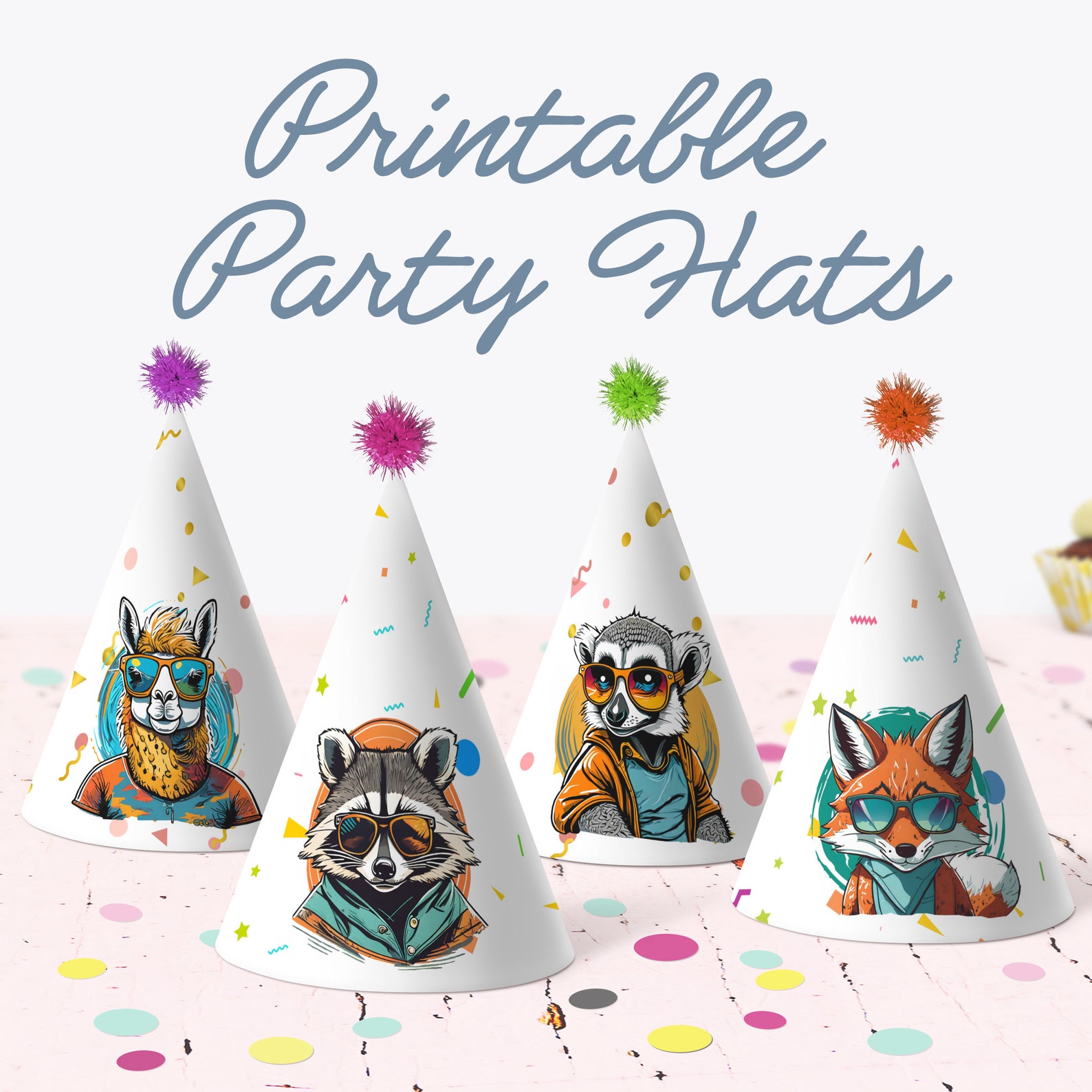 Printable Party Hats Party Animals Birthday Party Birthday Decor Safari ...