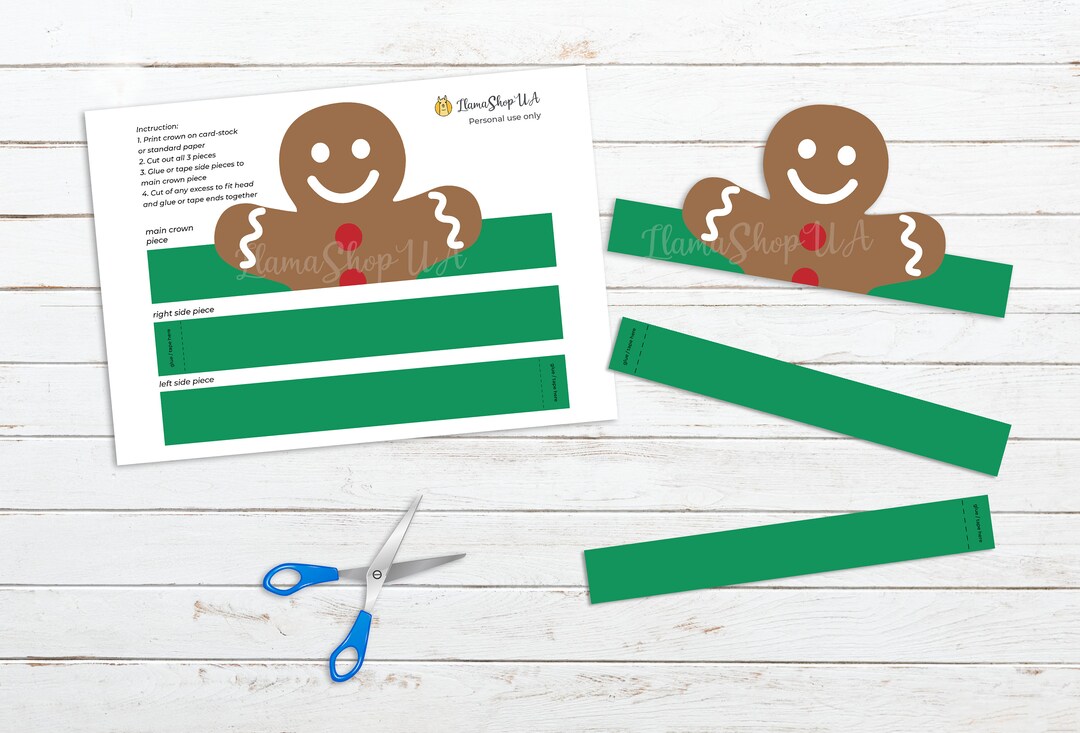 Gingerbread Man Paper Crown Hat Christmas Winter Holiday Party Coloring ...