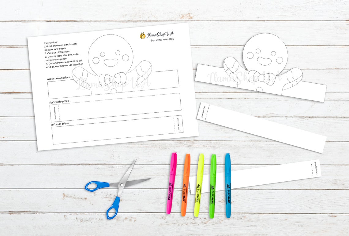 Gingerbread Man Paper Crown Hat Christmas Winter Holiday Party Coloring ...