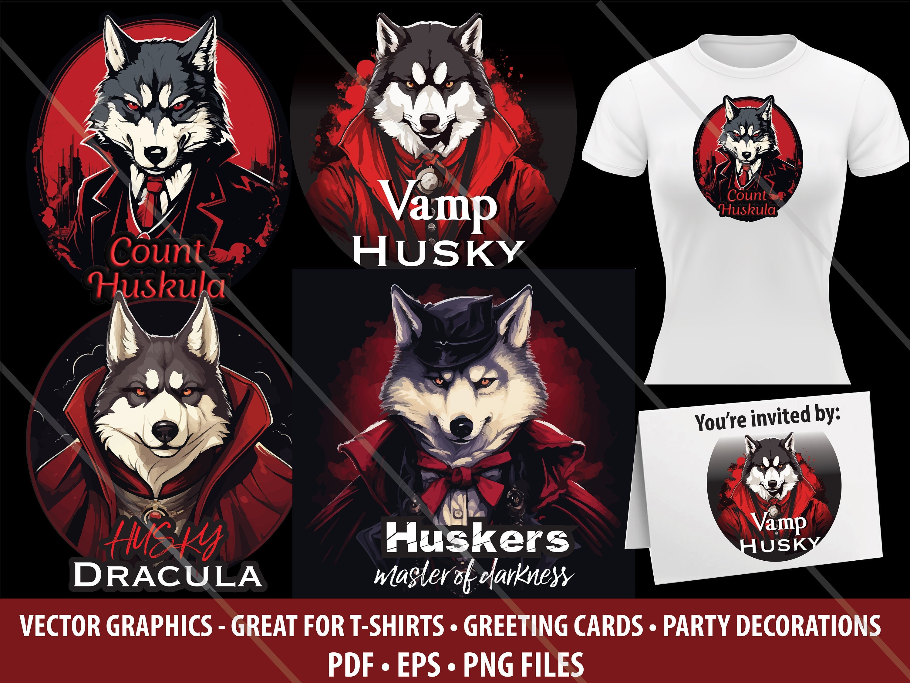 Vampire Husky - Digital Halloween Vector Files - PDF, EPS, PNG - Etsy