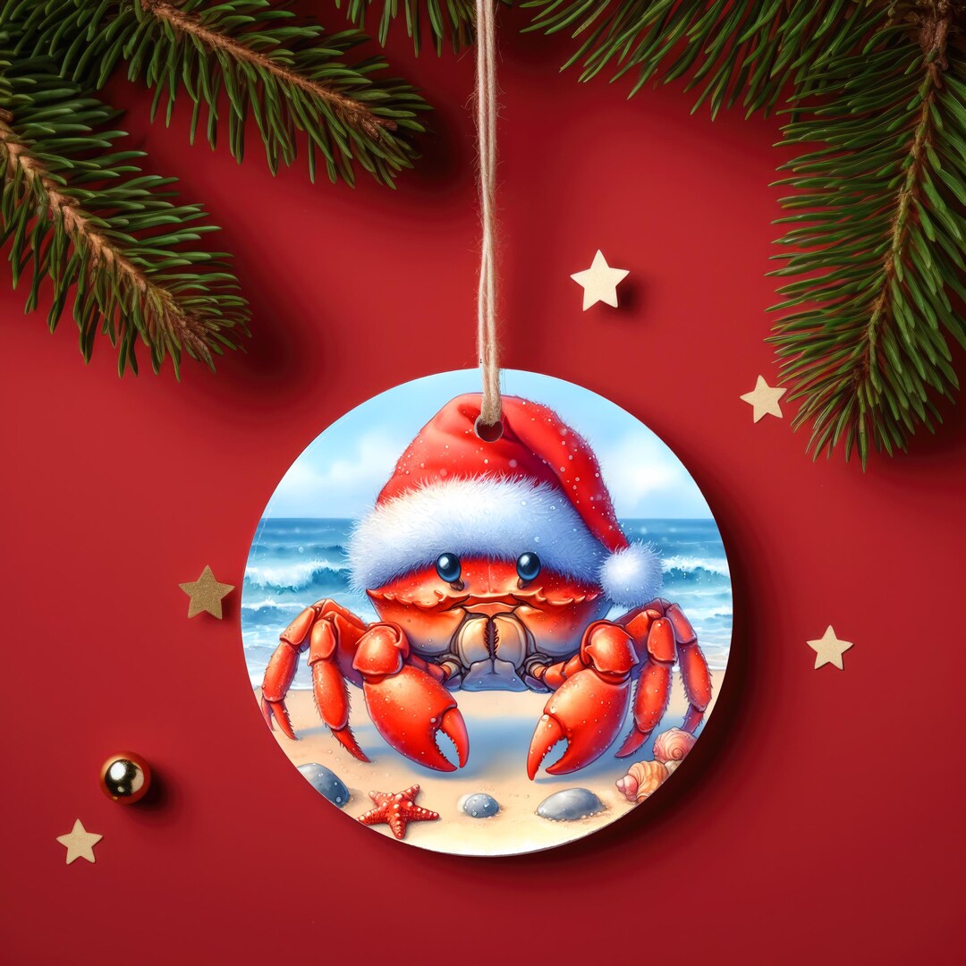 Personalized Red Crab at the Beach Metal Christmas Tree Ornament - Etsy