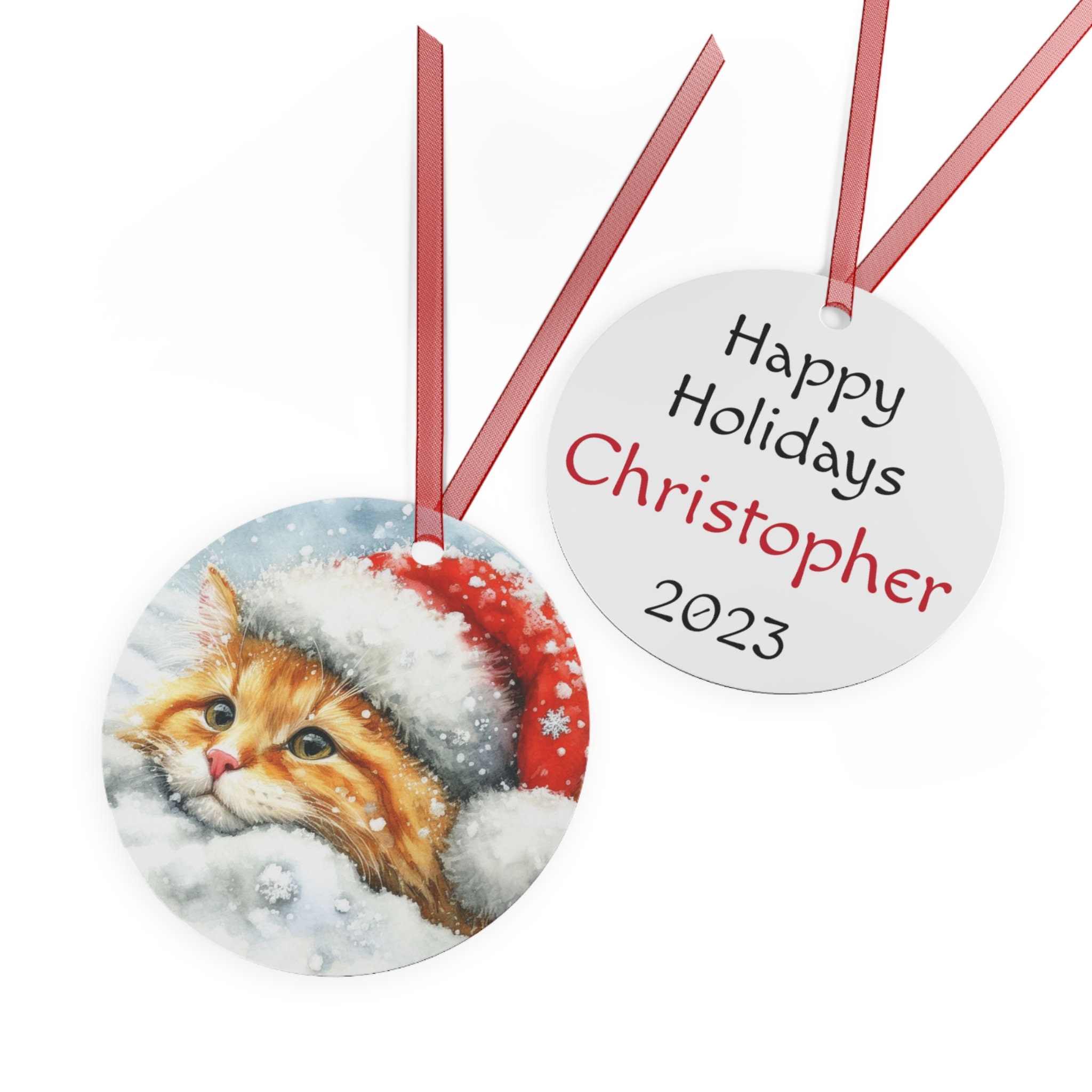 Personalized Orange Tabby Cat Holiday Metal Ornament - Etsy