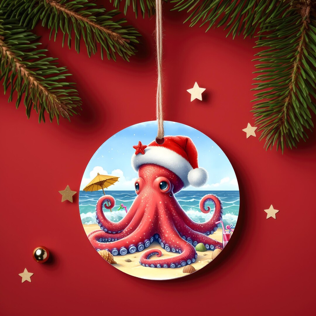 Personalized Octopus at the Beach Christmas Tree Ornament - Etsy