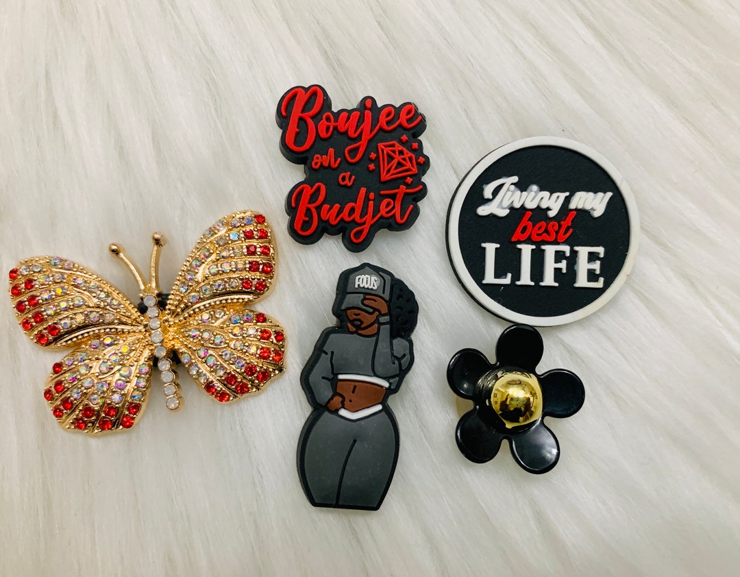 5 Piece Living My Best Life Bundle , Colorful, Croc Charm Set , Red and ...