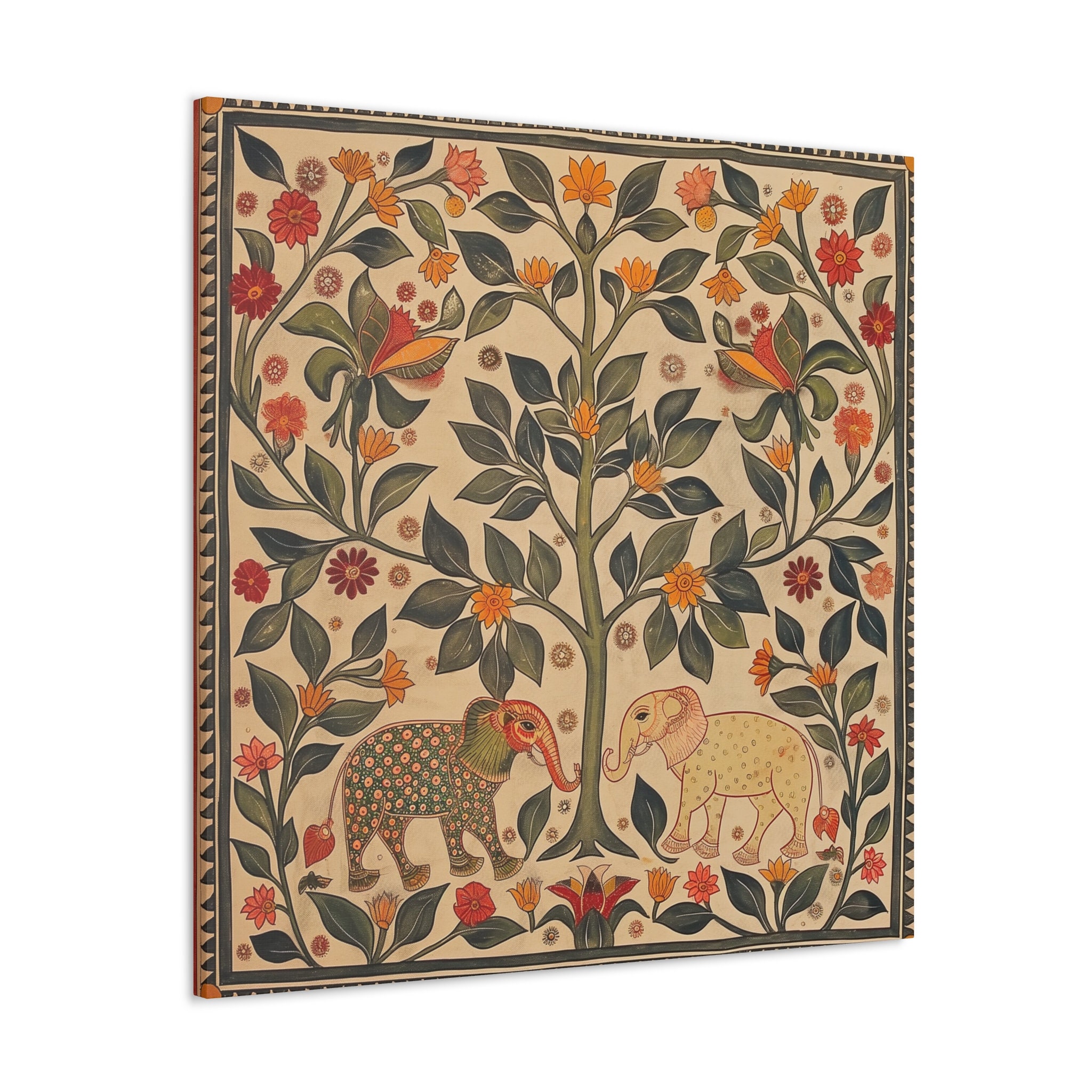 Pattachitra Pattern Elephant Canvas Print Indian Folk Wall Art for ...