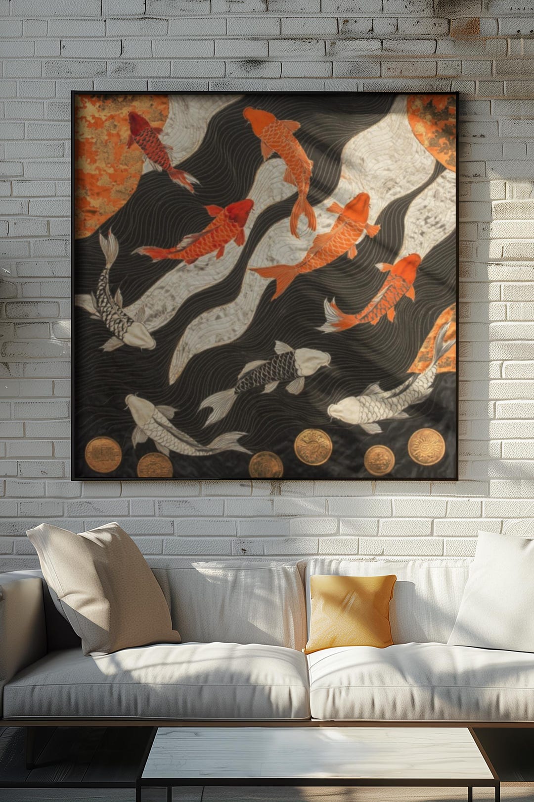 Nine Koi Fish Swimming Upstream – Feng Shui Wall Art for Prosperity and ...