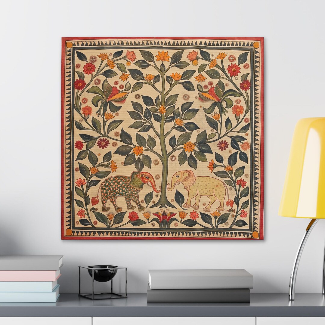 Canvas Wall Art, Pattachitra Inspired Elephant Decor, Indian Animal ...