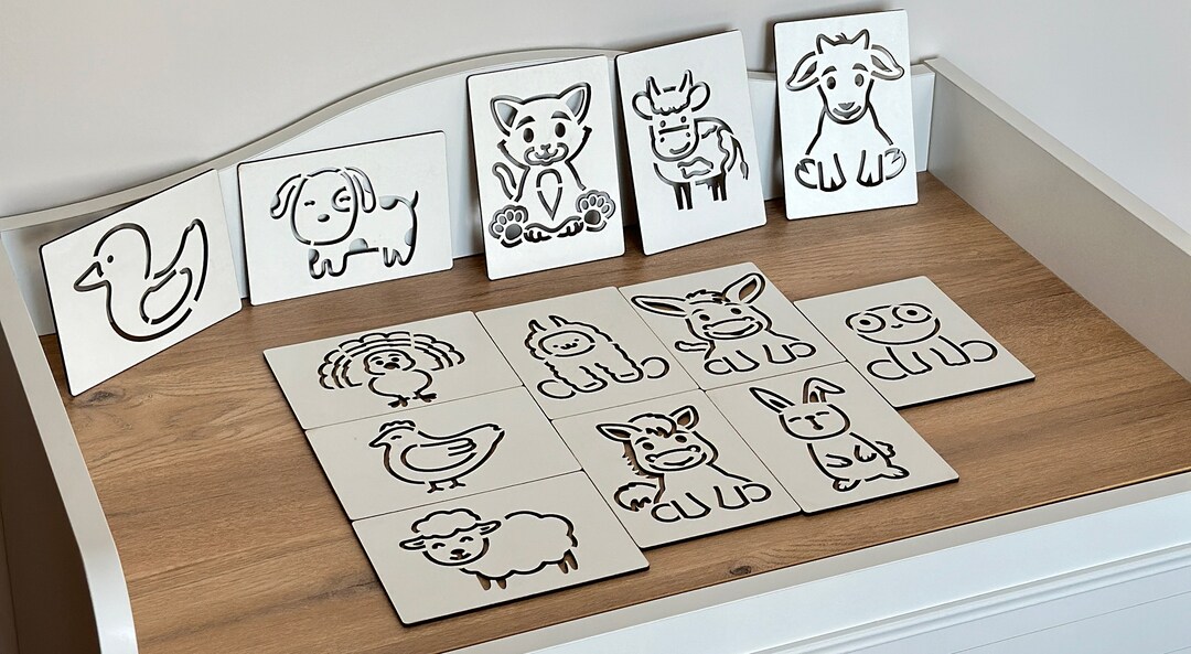 Montessori Materials Wooden Tracing Board, Writing Skills Stencil Set ...