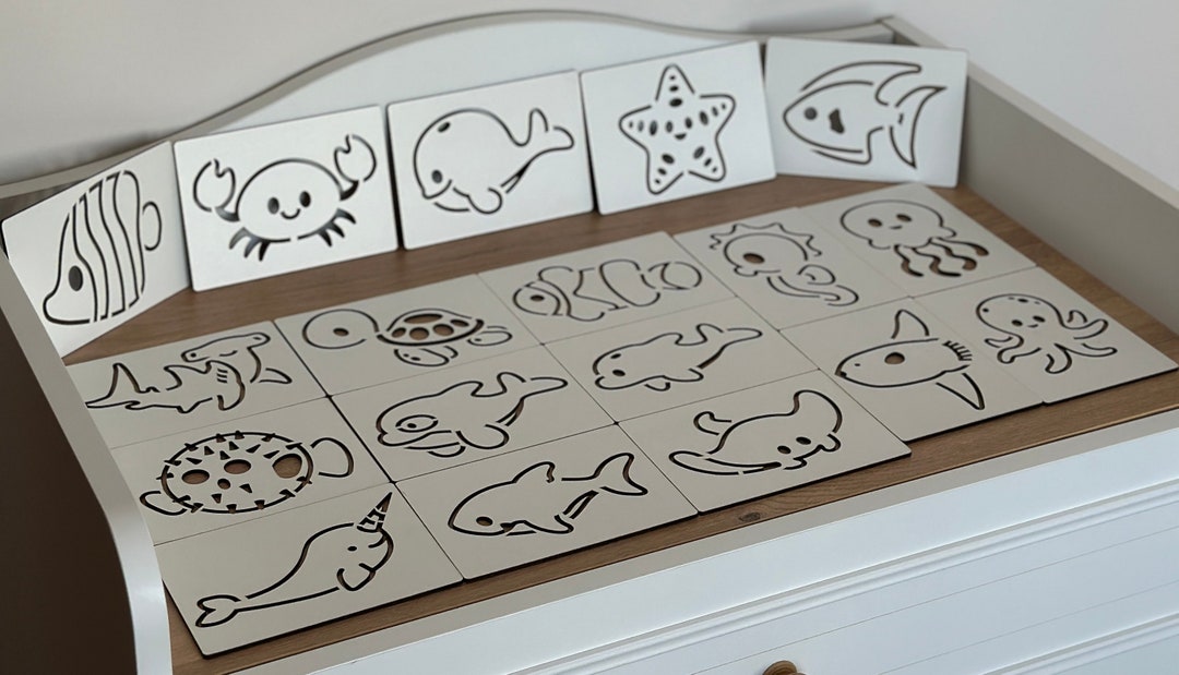 Montessori Materials Wooden Tracing Board, Writing Skills Stencil Set ...