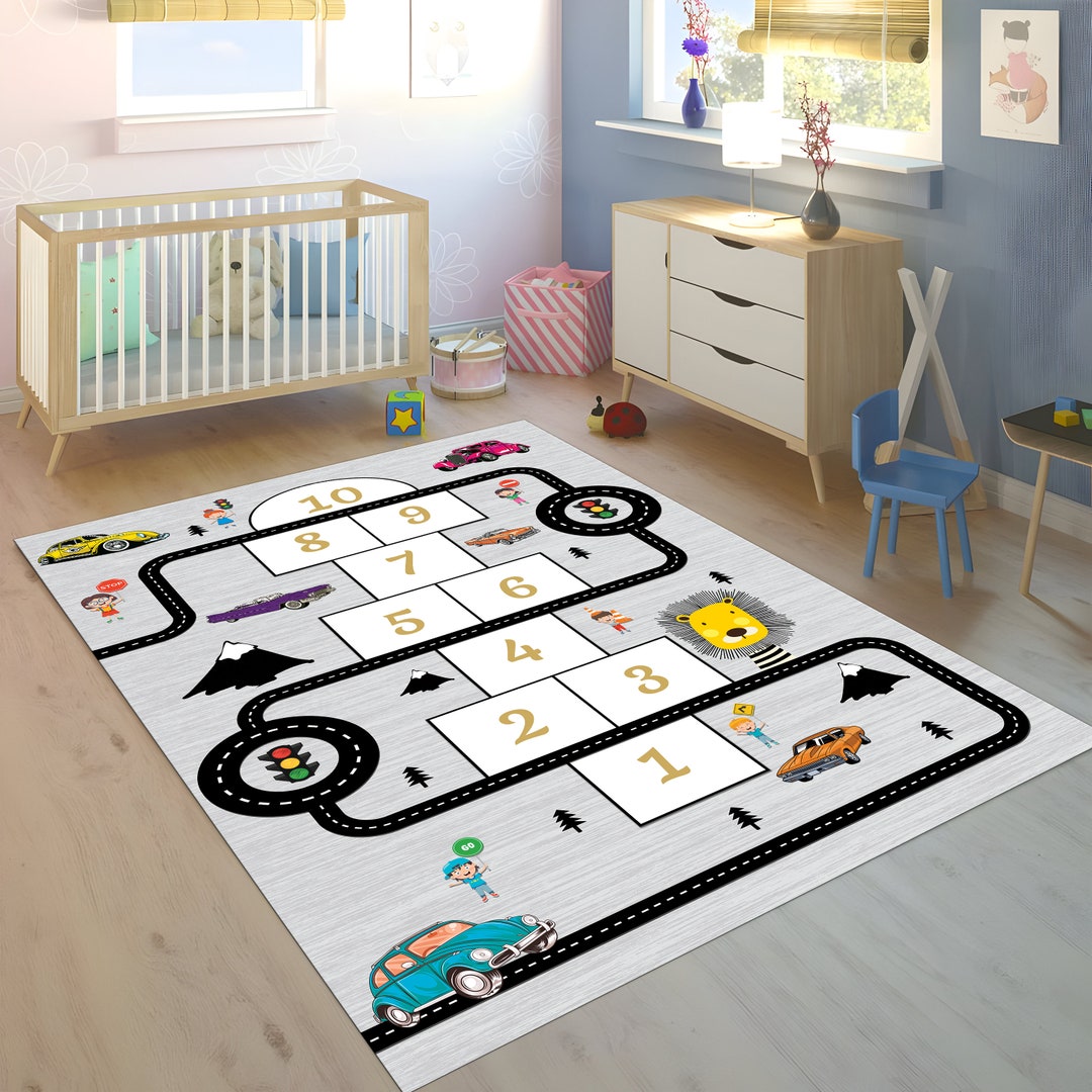 Kid Hopscotch City Map Traffic Rug, City Road Children Friendly Carpet ...