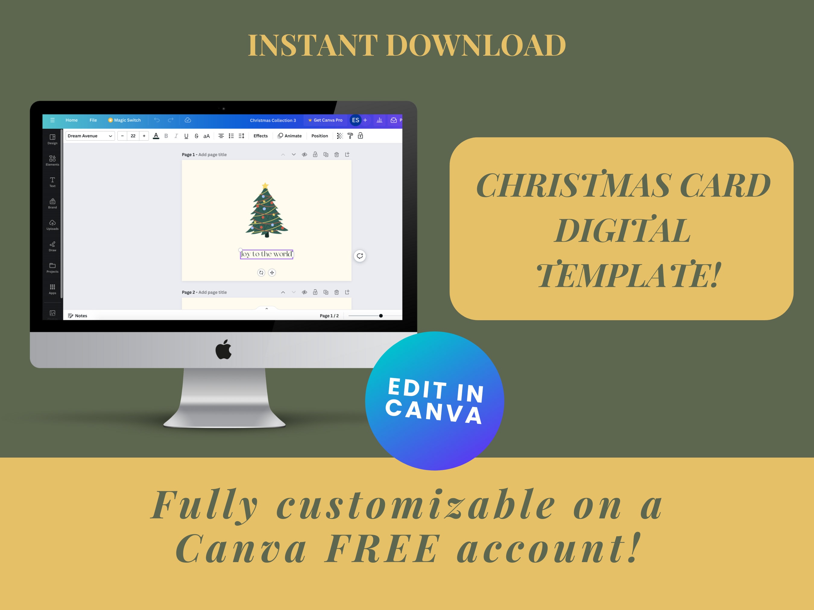 Printable Christmas Card Template, Digital, Editable Template, Holiday ...