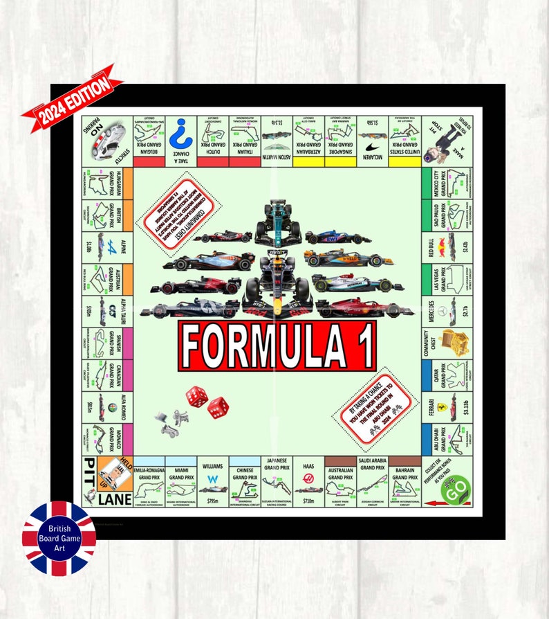Formula 1 Monopoly Inspired F1 Sport Art Print 2024 Edition Custom ...