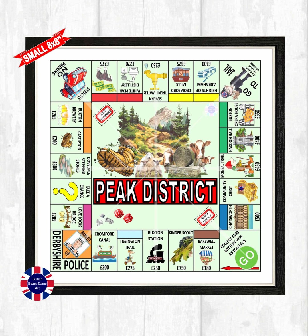 Peak District Mini Monopoly Inspired Art Print - Peak District ...