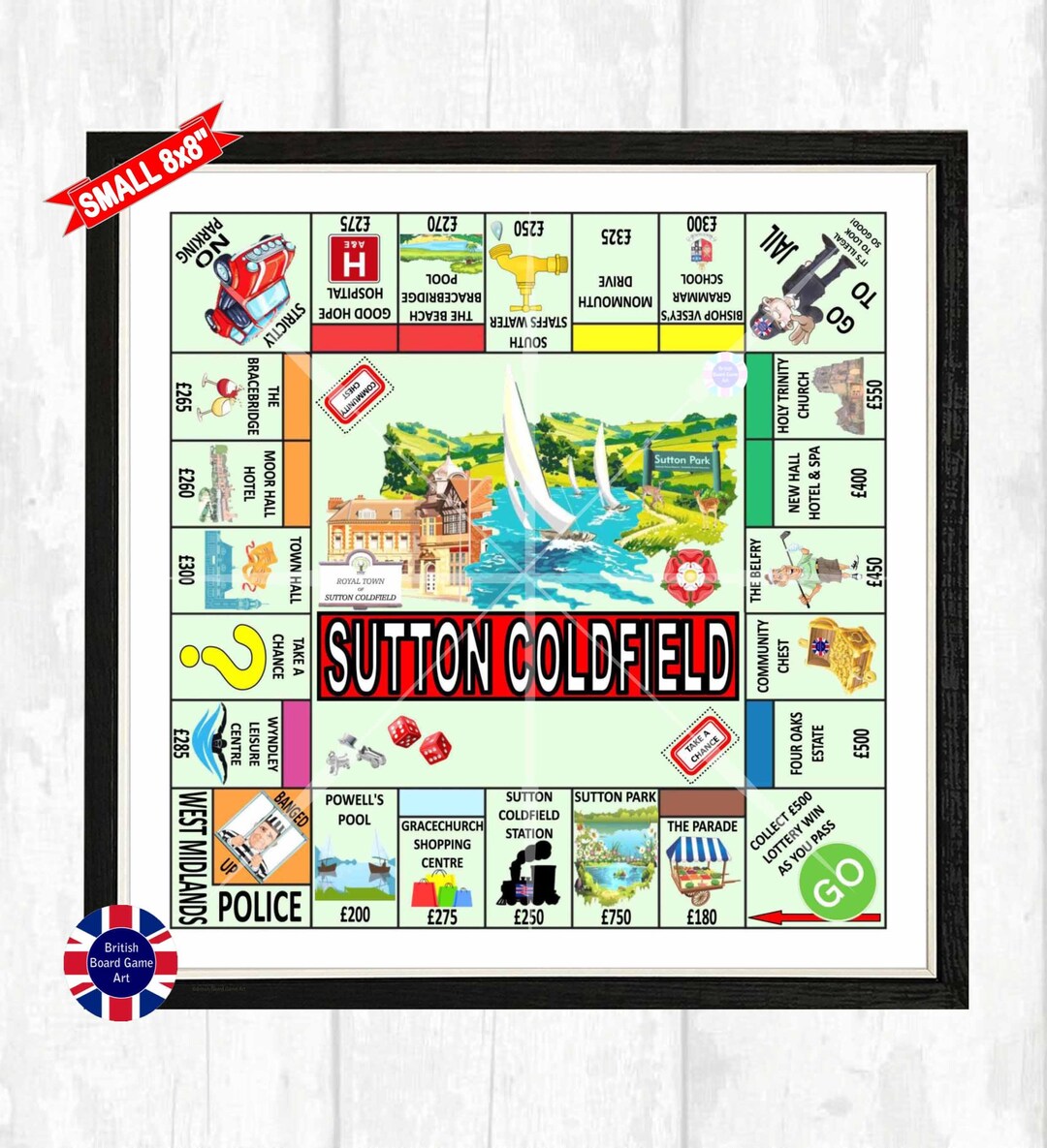 Sutton Coldfield Mini Monopoly Inspired City Art Print - Birmingham - Custom Town, City, Street ...