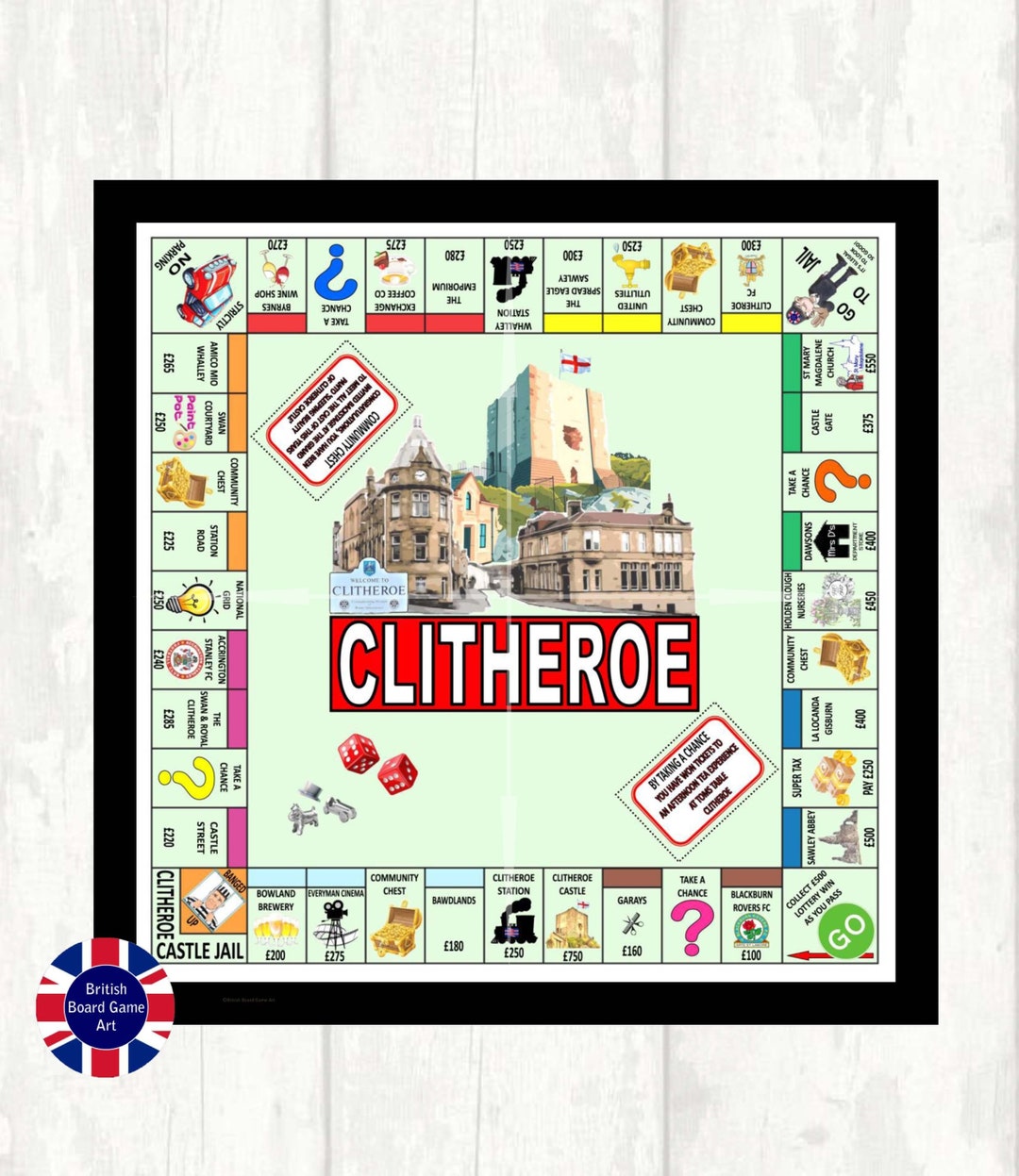 Clitheroe Personalised Monopoly Inspired Art Print - Clitheroe ...