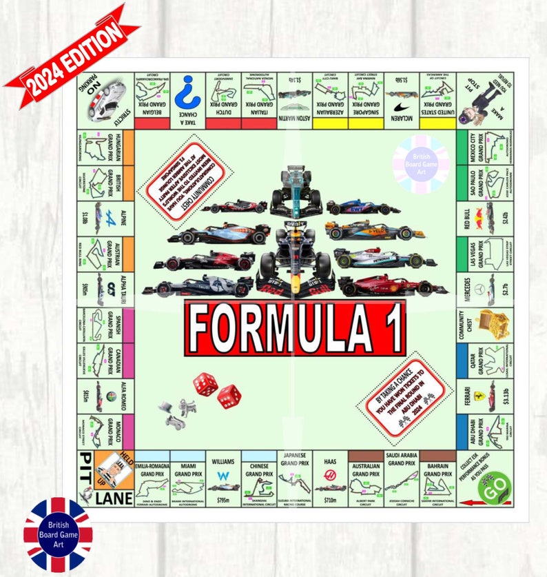 Formula 1 Monopoly Inspired F1 Sport Art Print 2024 Edition Custom ...