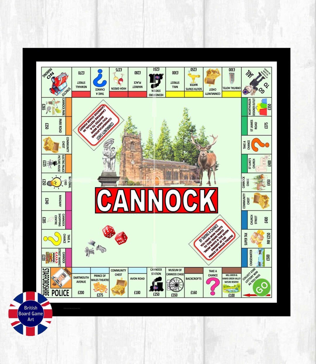 Cannock Personalised Monopoly Inspired Art Print Cannock, Staffordshire ...