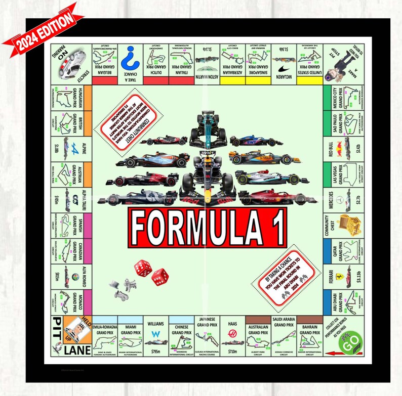 Formula 1 Monopoly Inspired F1 Sport Art Print 2024 Edition Custom ...