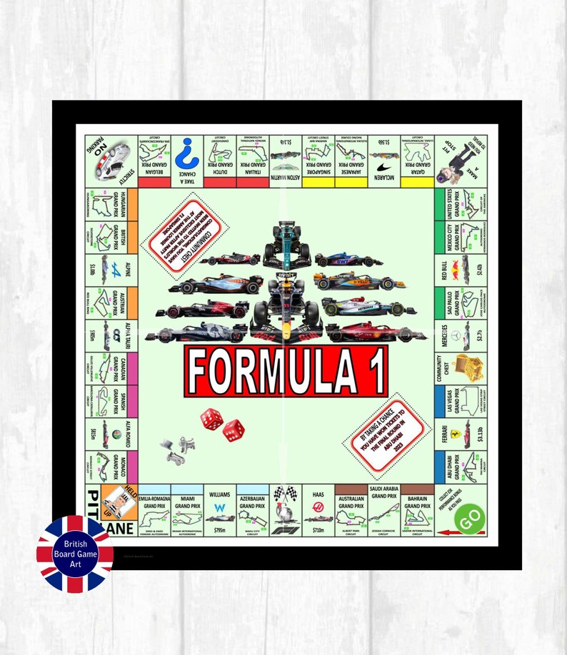 Formula 1 Monopoly Inspired F1 Sport Art Print 2024 Edition Custom ...