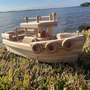 Handcrafted Wooden Tug Boat Toy - Ideal Gift for Kids - Classic Wood ...