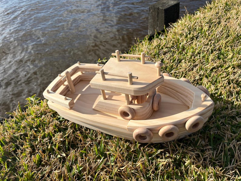 Handcrafted Wooden Tug Boat Toy - Ideal Gift for Kids - Classic Wood ...