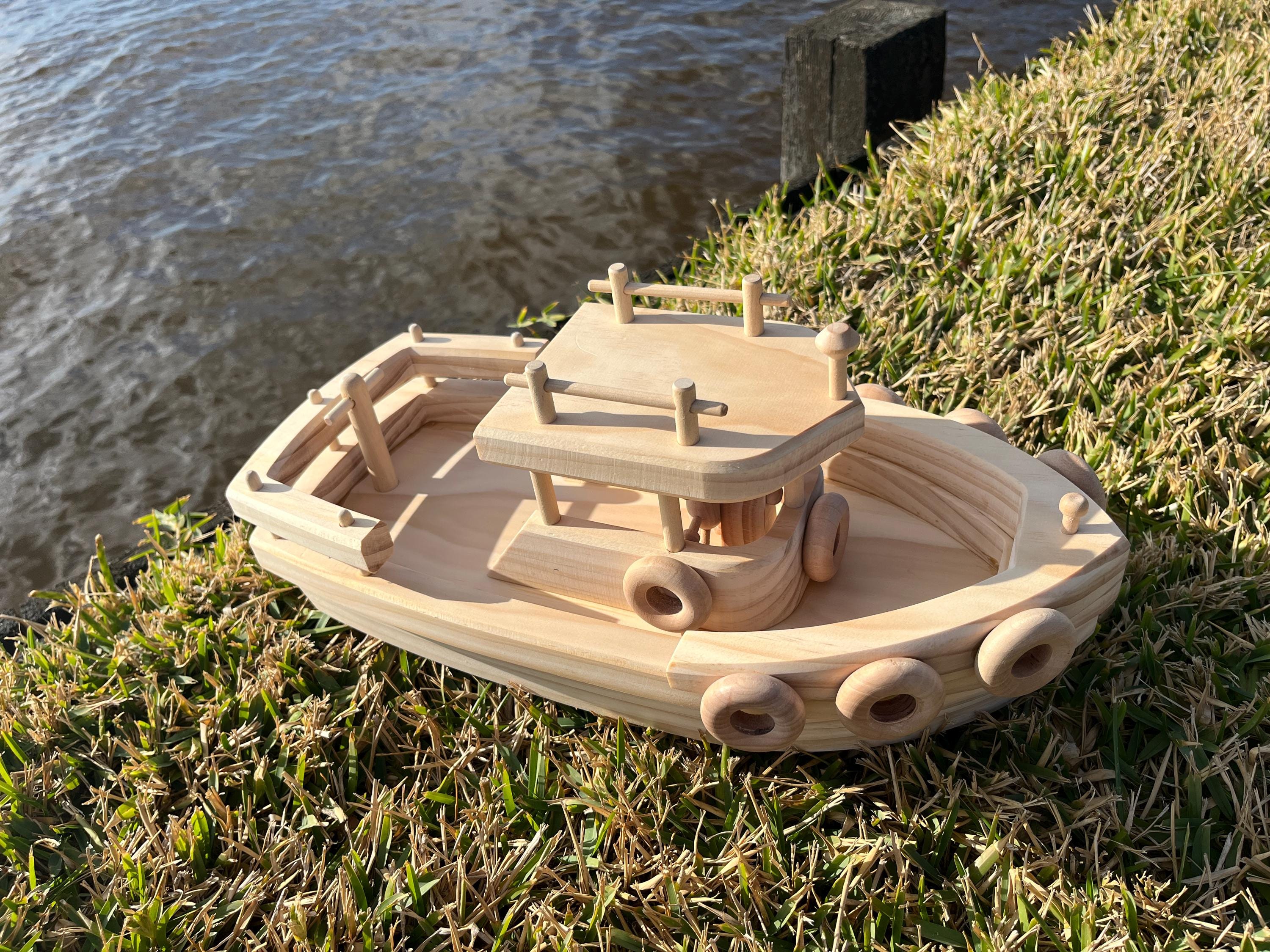Handcrafted Wooden Tug Boat Toy - Ideal Gift for Kids - Classic Wood ...