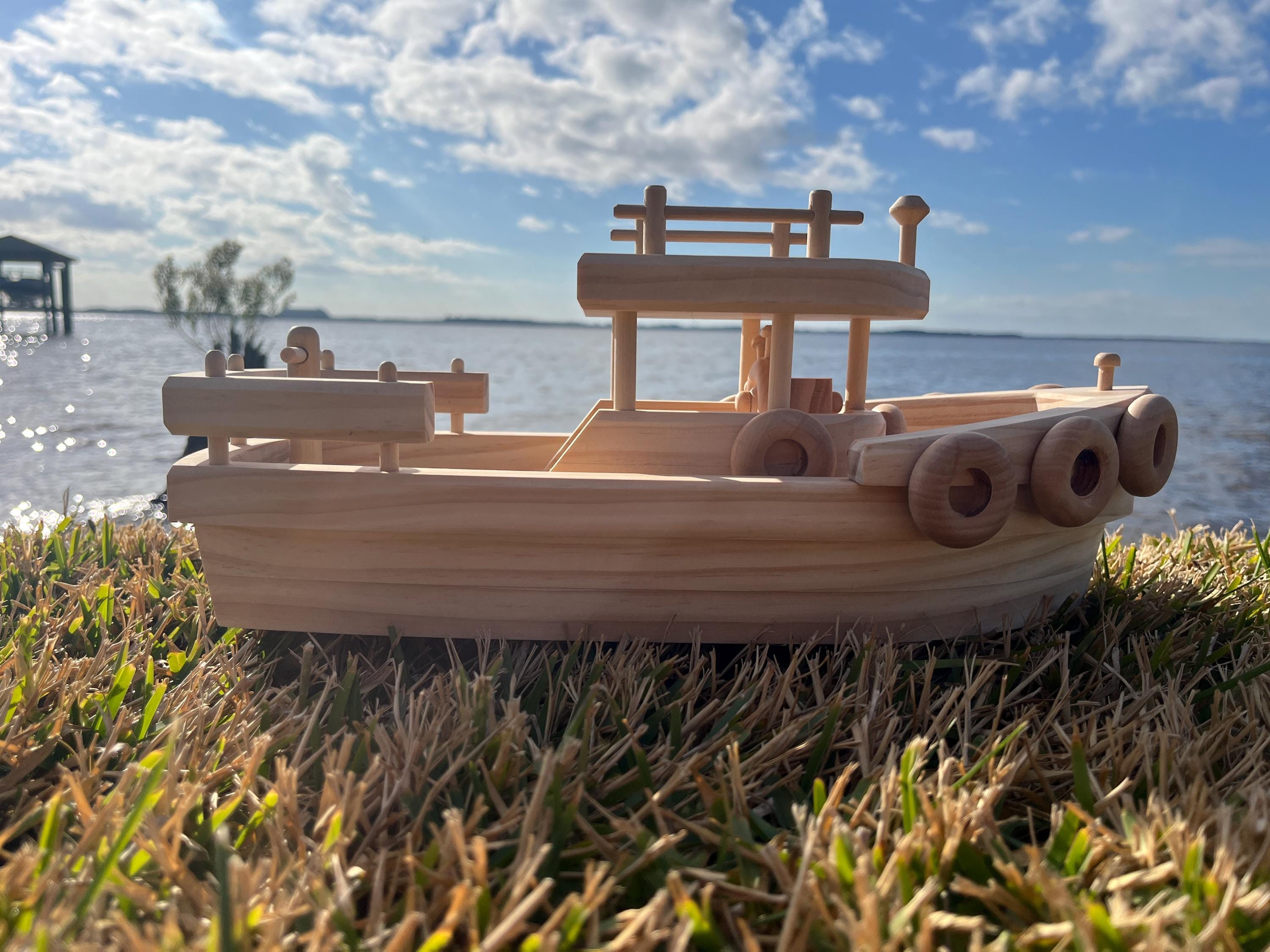 Handcrafted Wooden Tug Boat Toy - Ideal Gift for Kids - Classic Wood ...