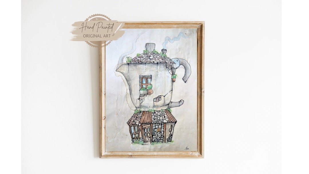 Coffee Fantasy Rustic Coffee Pot House, ORIGINAL Hand Paint, NON ...