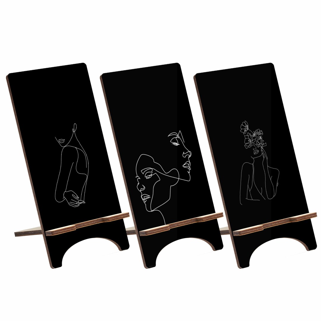 Sleek Wood Phone Stand Line Art Holder for iPhone 14 13 12 11 - Etsy