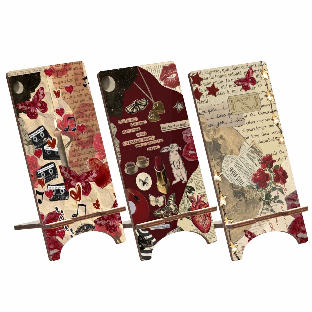 Burgundy Wood Phone Stand, Collage Holder, Gift, Docking Station for ...