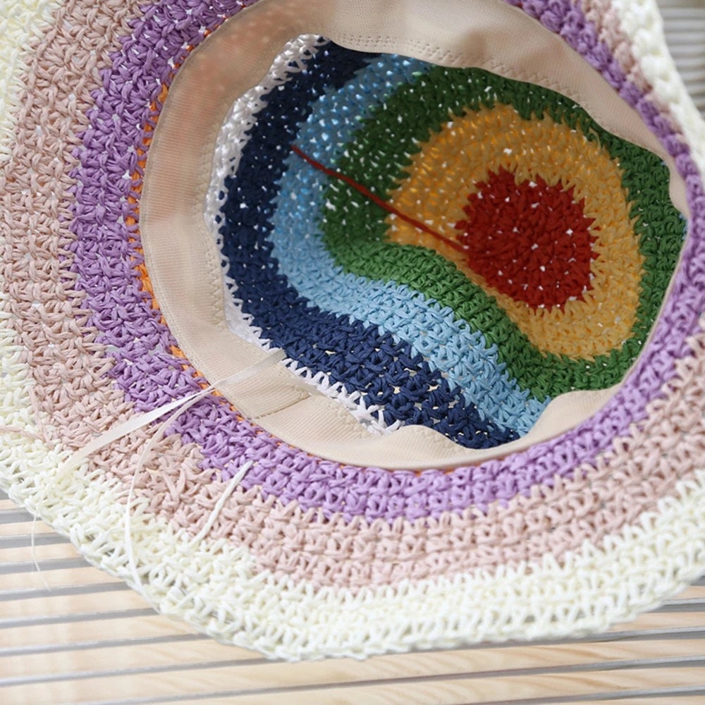 Rainbow Straw Bucket Hat - Etsy
