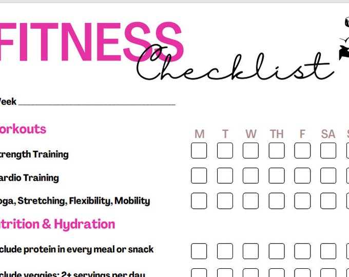 Weekly Fitness Checklist Tracker - Etsy