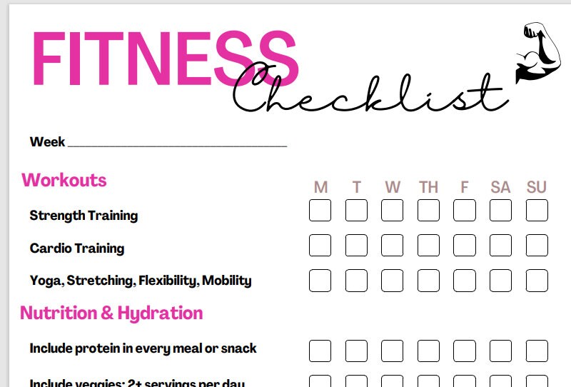 Weekly Fitness Checklist Tracker - Etsy