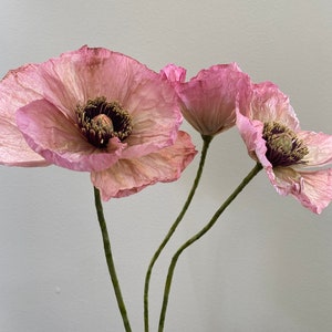 Set of 3 Handmade | MADE TO ORDER | Hand Dyed, Pink, Crepe Paper Poppy ...